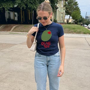 Olive You Womens Baby Tee T-shirt, Women's Tee, Hand Drawn Minimalist ...