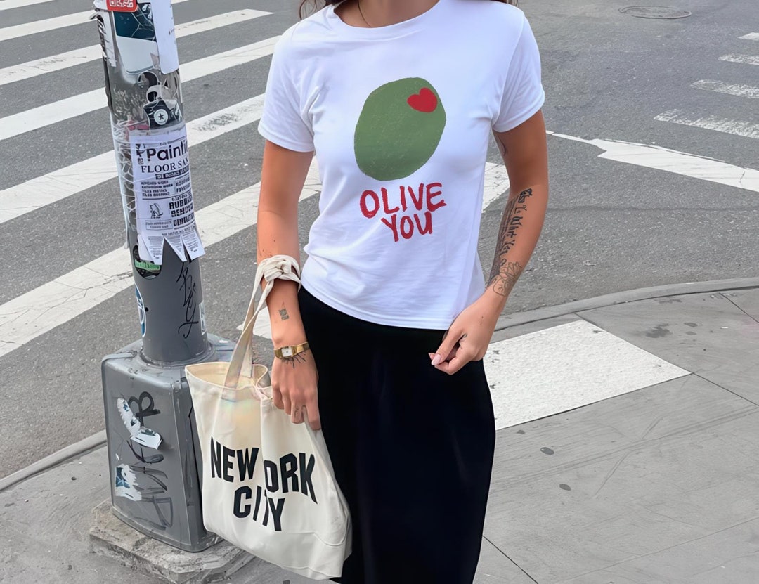 Olive You Womens Baby Tee T-shirt, Women's Tee, Hand Drawn Minimalist ...