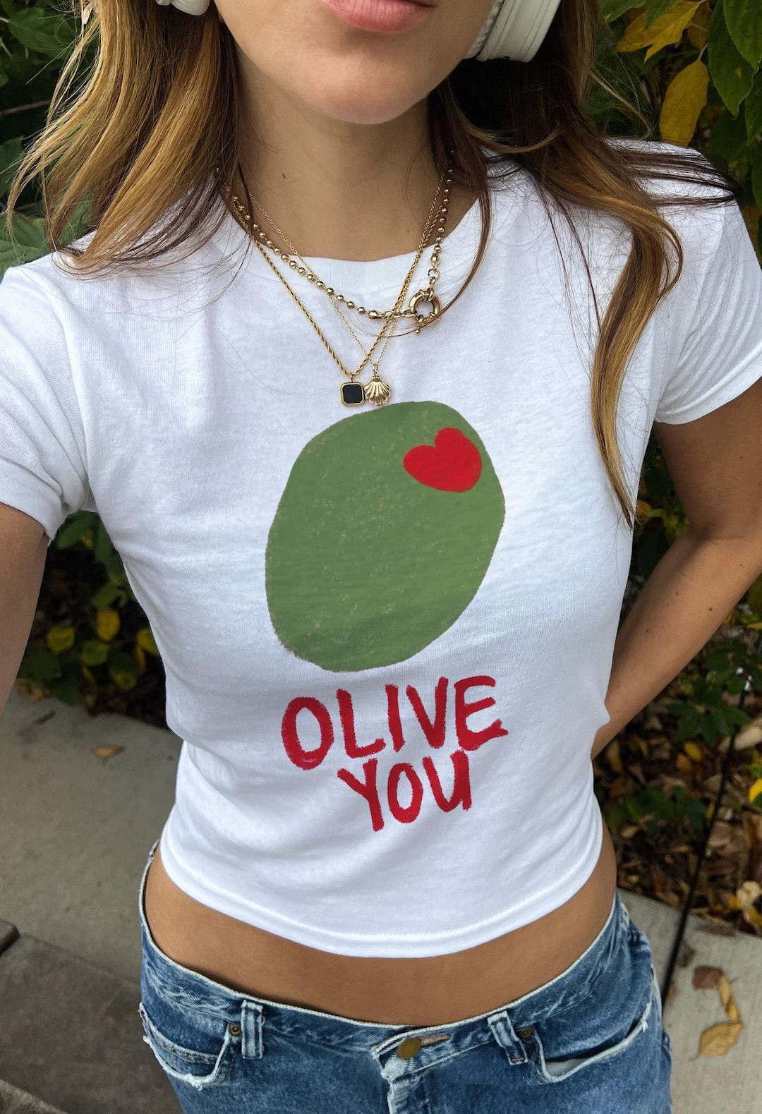 Olive You Womens Baby Tee T-shirt, Women's Tee, Hand Drawn Minimalist ...