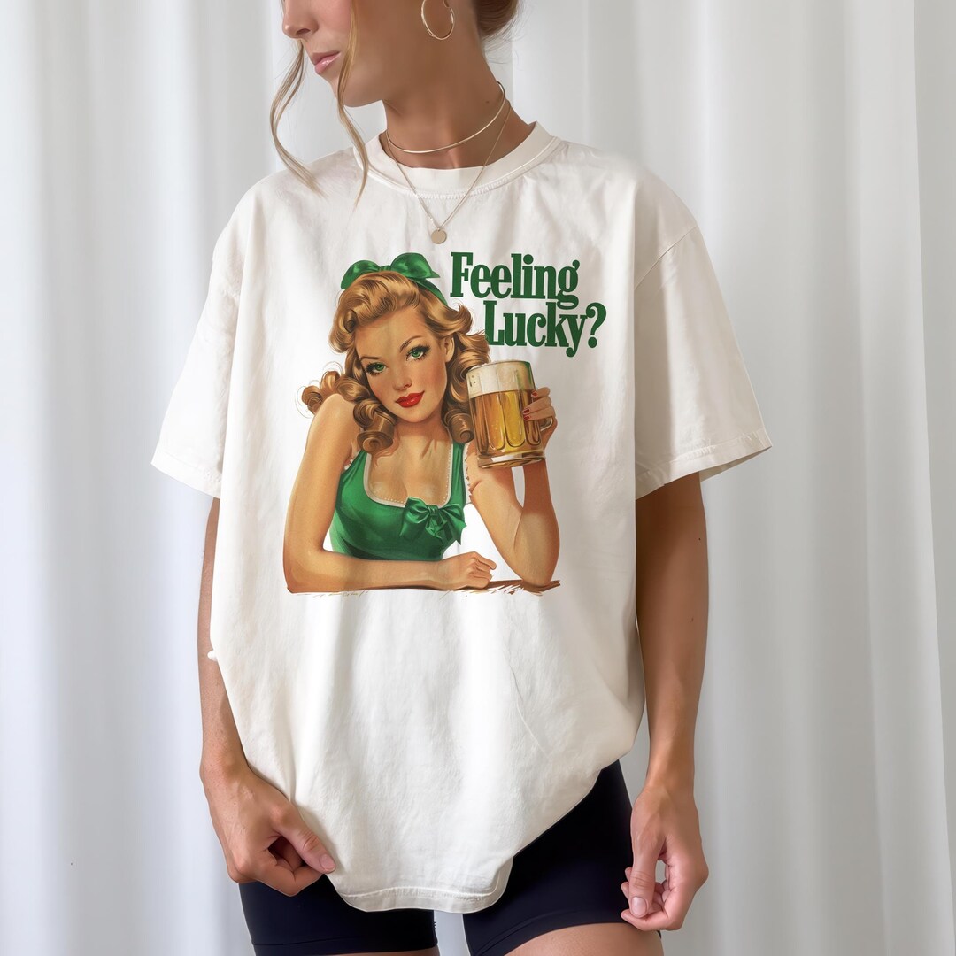 St Patricks Day Irish Pin up Girl Feeling Lucky Unisex Tee, Vintage ...
