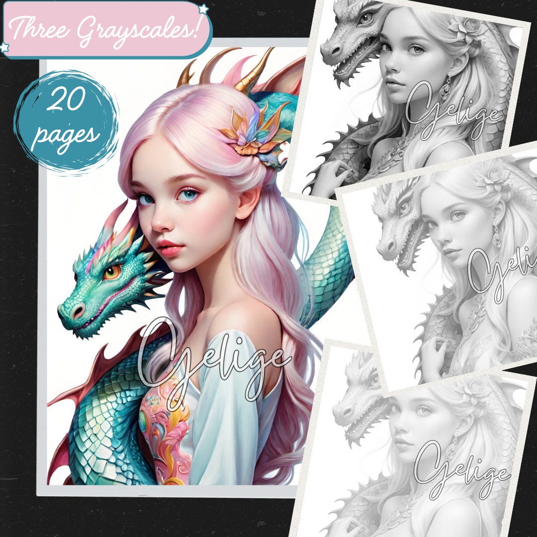 Enchanting Adventures: Printable Coloring Pages With Girls and Dragons ...