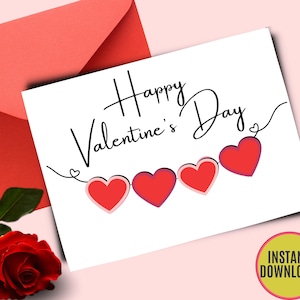 Printable Valentine's Day Card With Red Hearts, Downloadable and ...