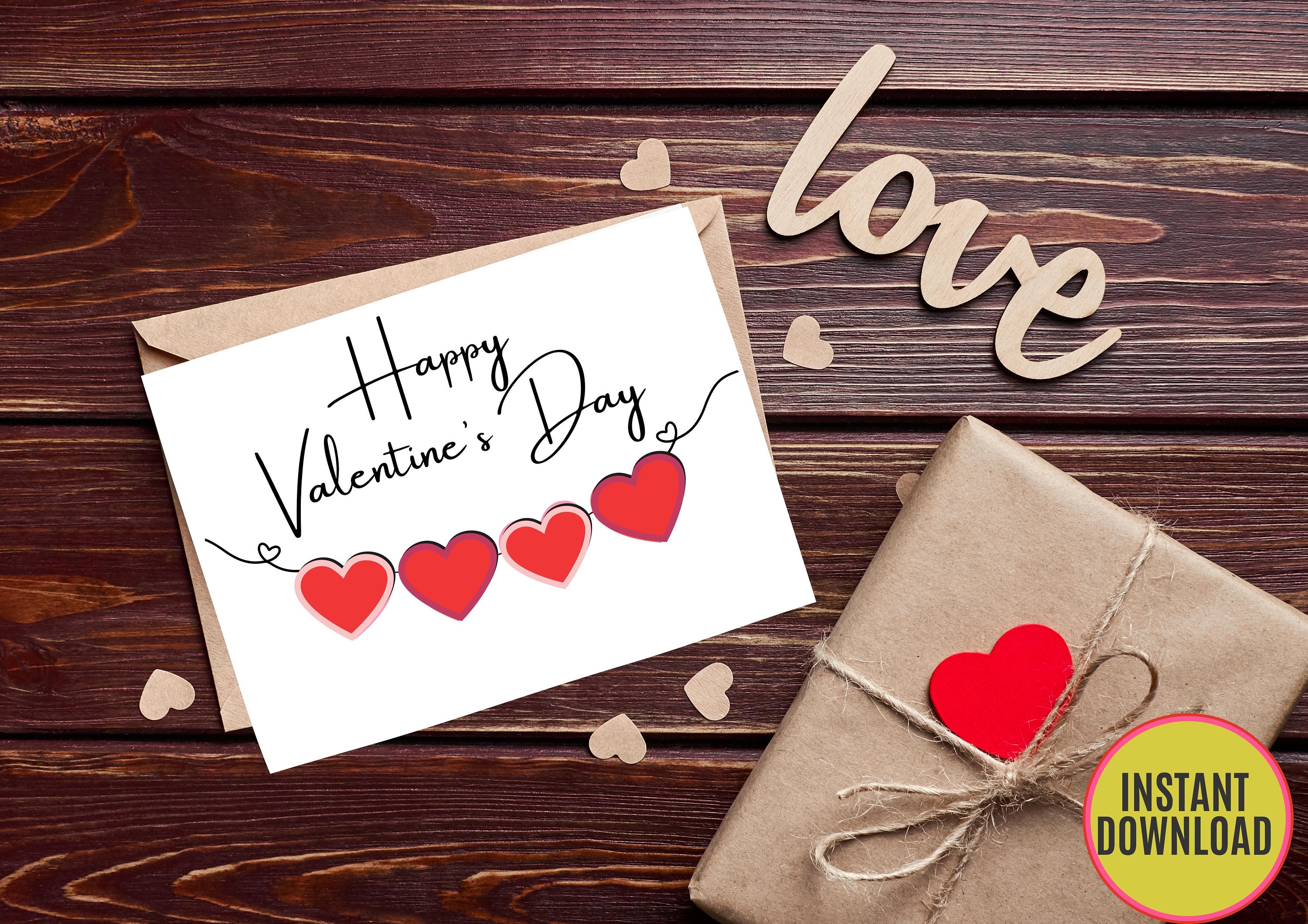 Printable Valentine's Day Card With Red Hearts, Downloadable and ...