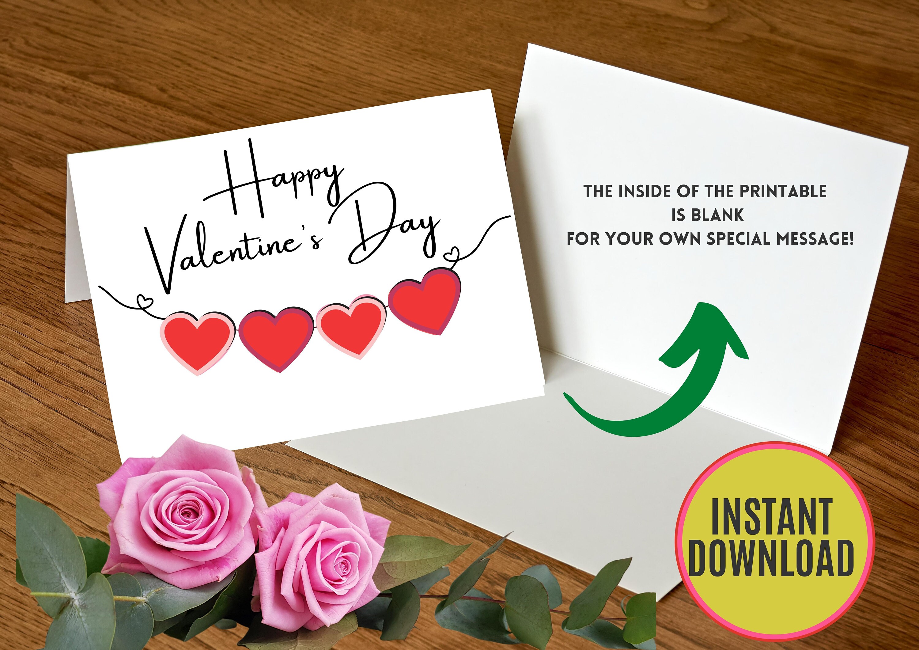 Printable Valentine's Day Card With Red Hearts, Downloadable and ...