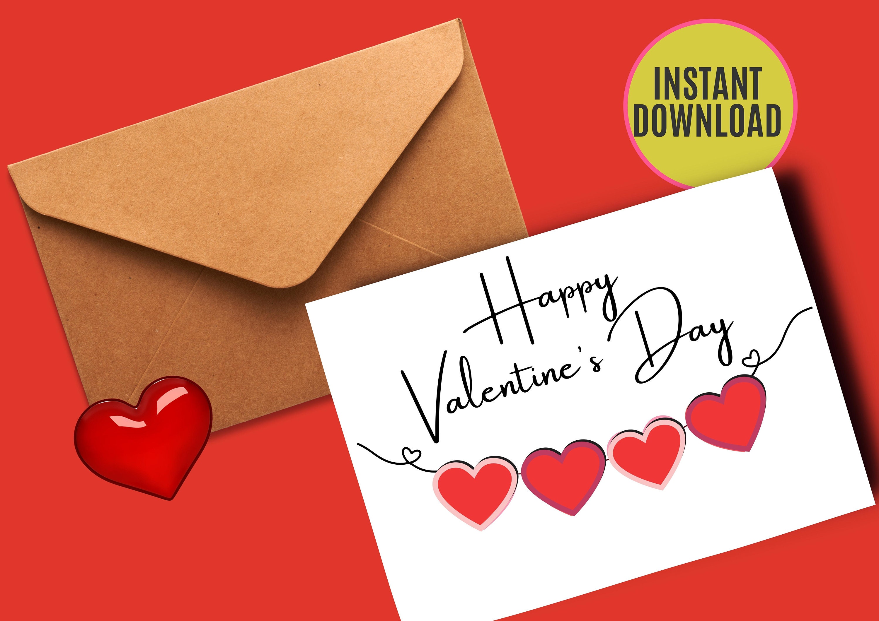 Printable Valentine's Day Card With Red Hearts, Downloadable and ...