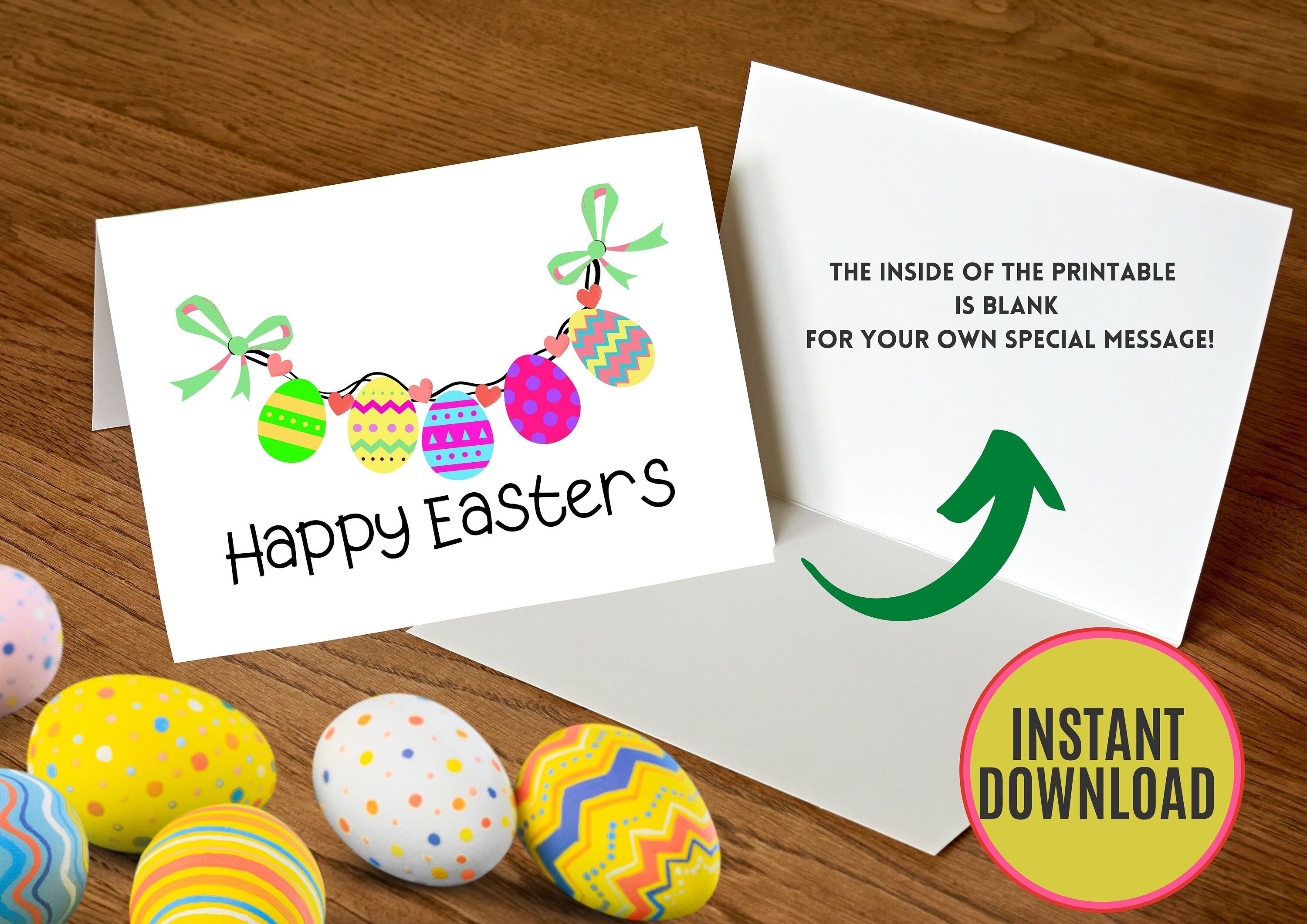 Printable Easter Card, Colorful Easter Eggs Card for Kids, Digital ...