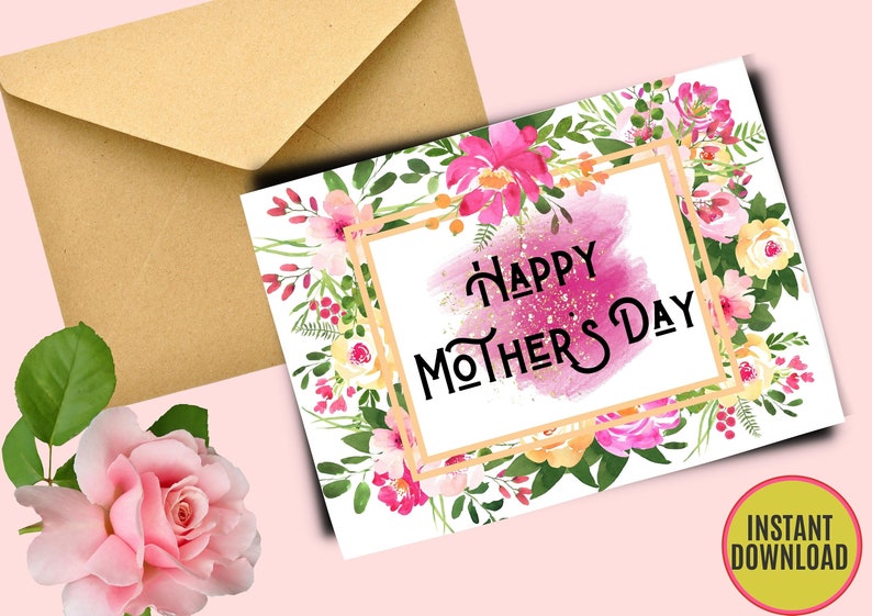 Mothers Day Card Printable, Floral Card for Mom, Digital Download Card ...