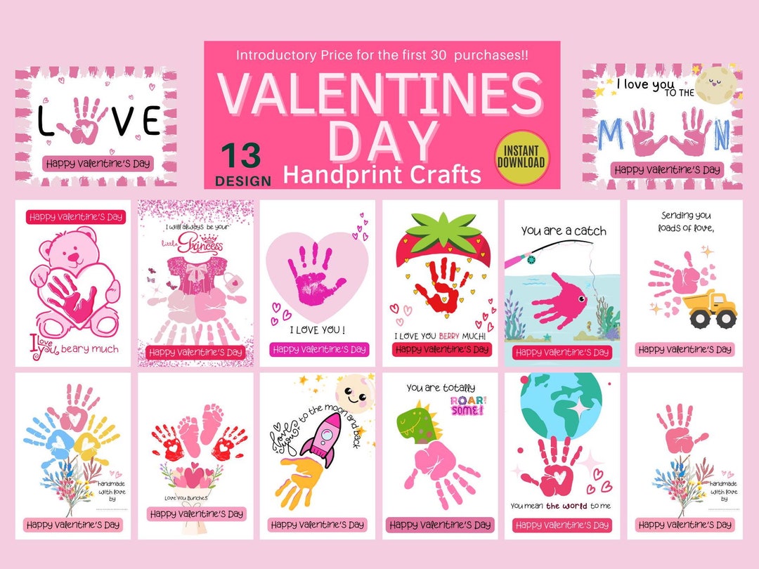 Printable Kids Valentines Day Handprint Art Craft, Toddler Baby ...