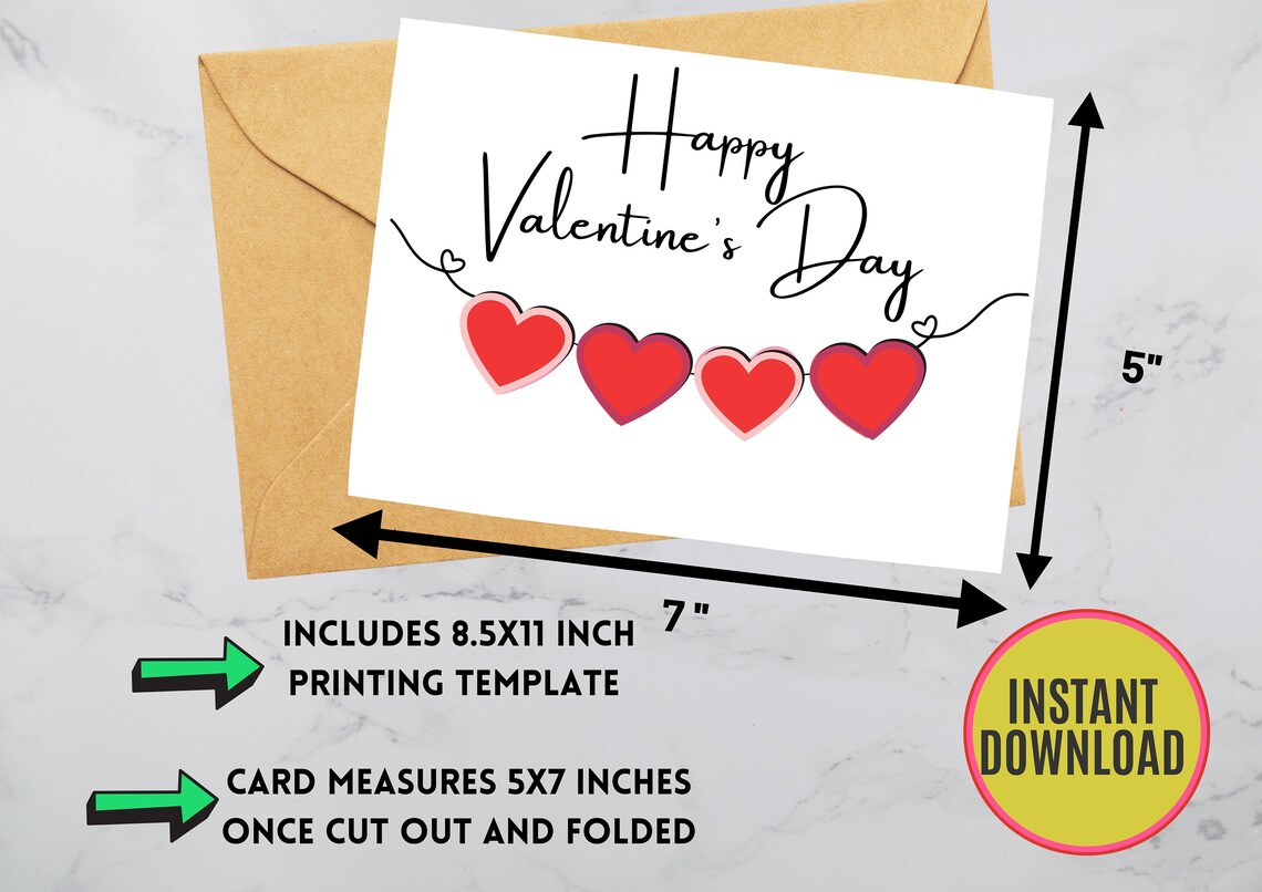 Printable Valentine's Day Card With Red Hearts, Downloadable and ...