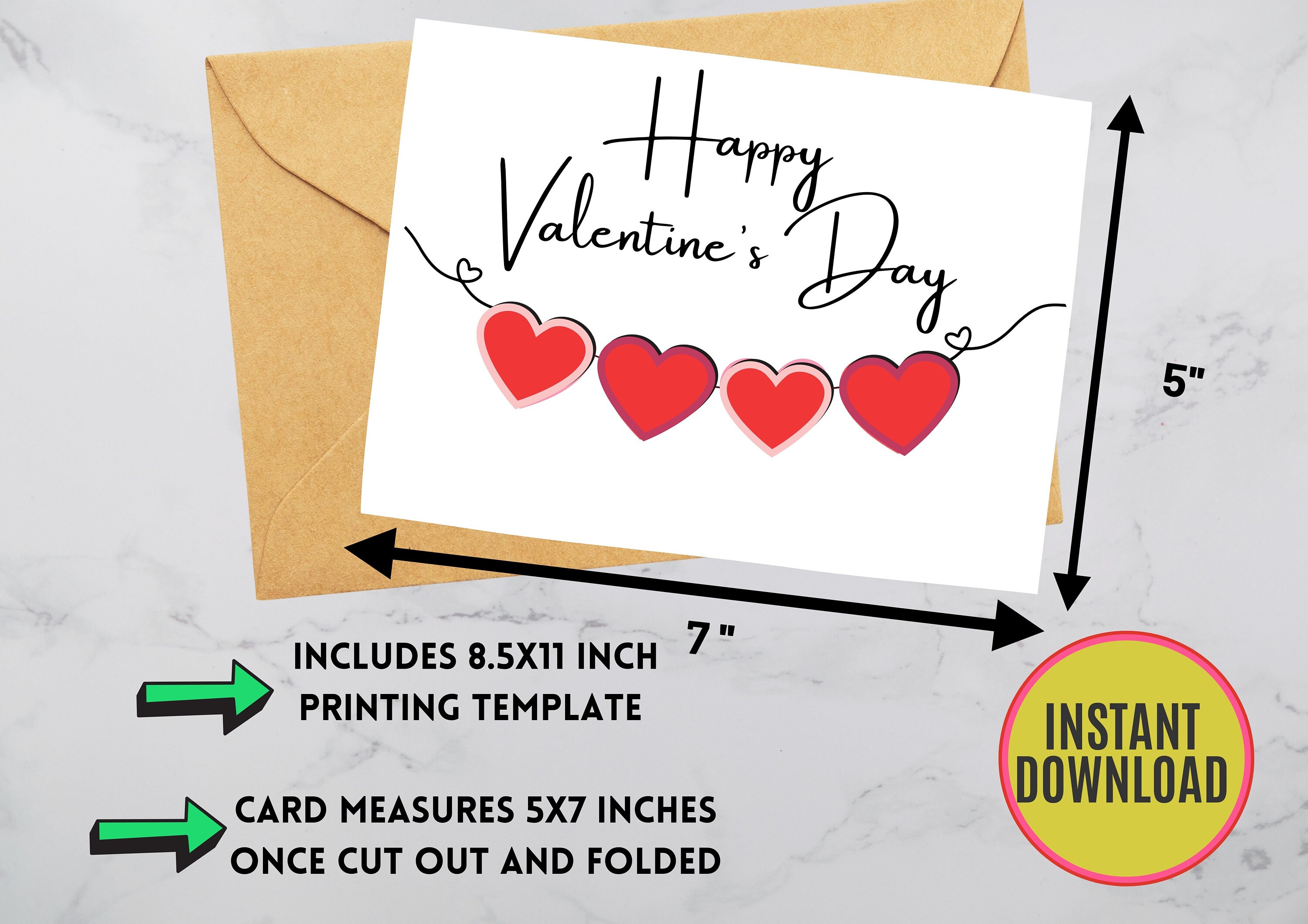 Printable Valentine's Day Card With Red Hearts, Downloadable and ...
