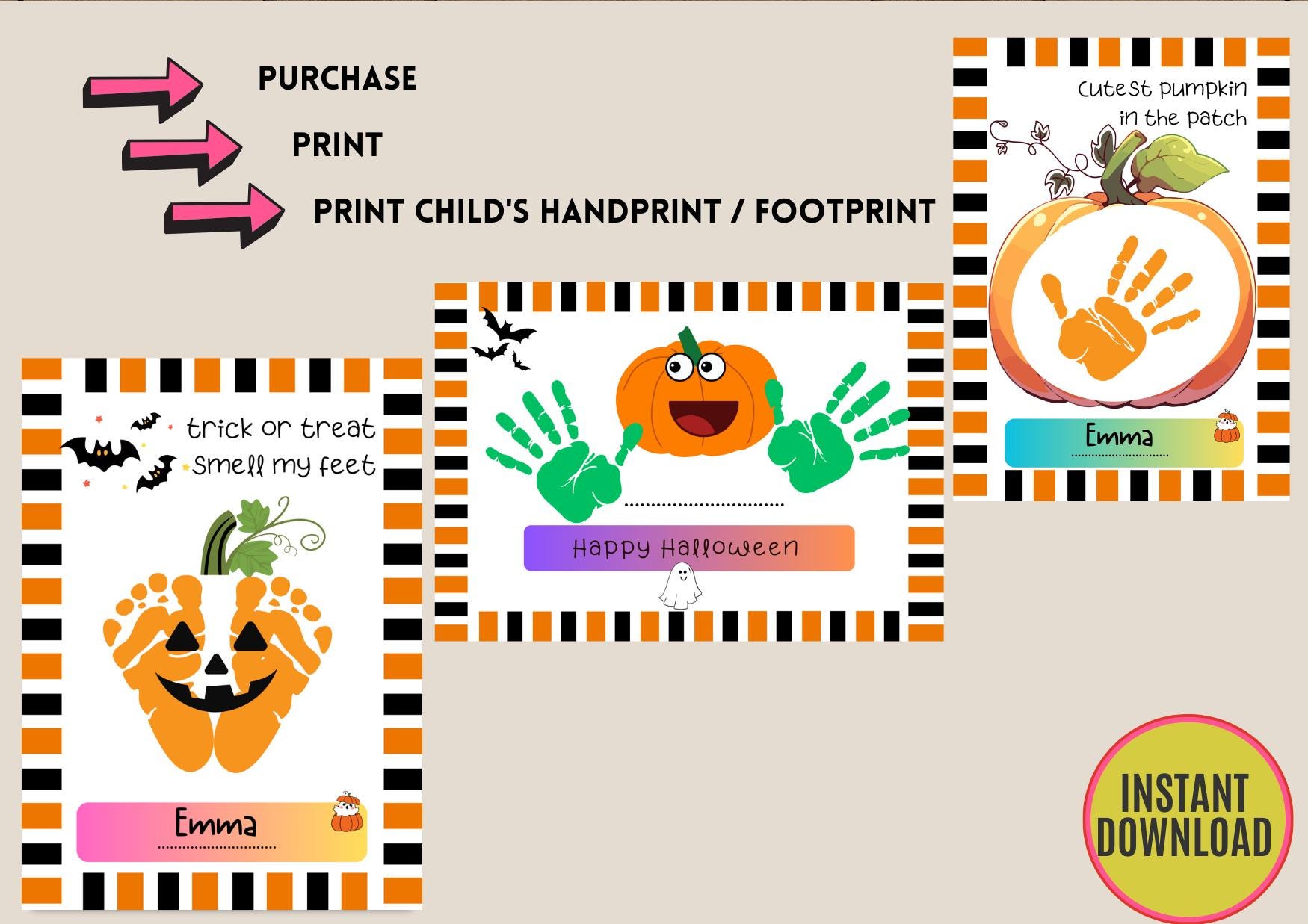 Preschool Kindergarten Halloween Kids Art, Pumpkin Spider Handprint ...