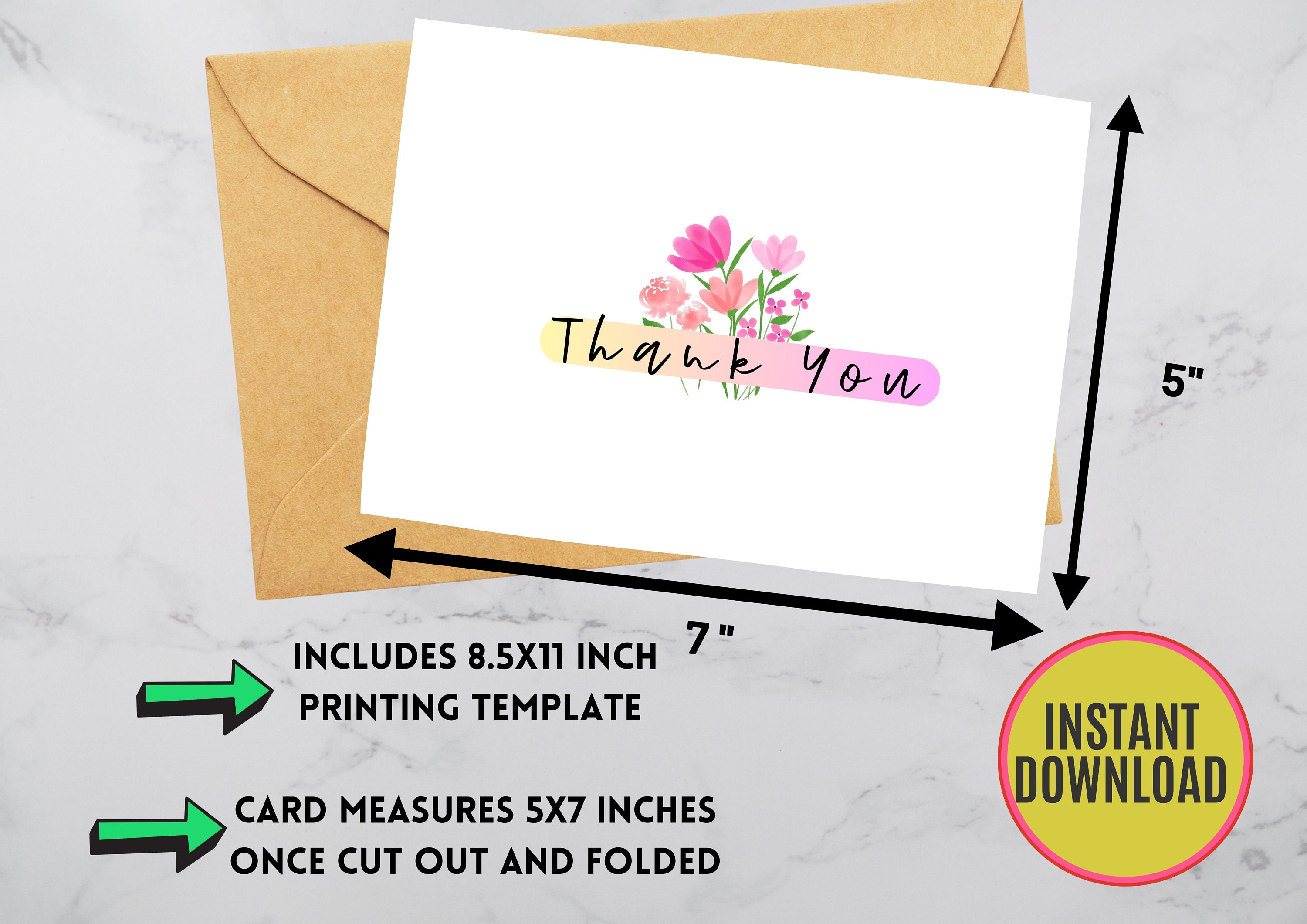 Flowers Printable Thank You Card, Thank You Card Printable With Flower ...