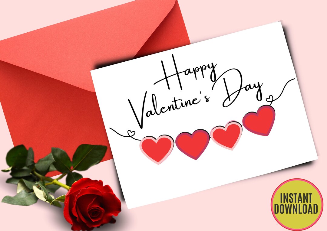 Printable Valentine's Day Card With Red Hearts, Downloadable and ...