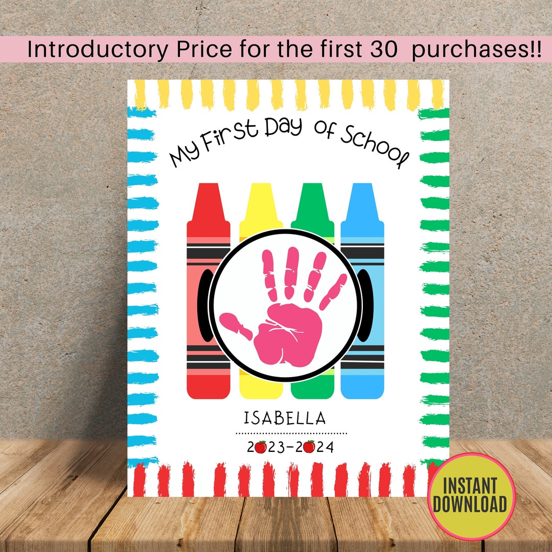 My First Day of School Handprint Art for Kids, Printable Craft Activity ...