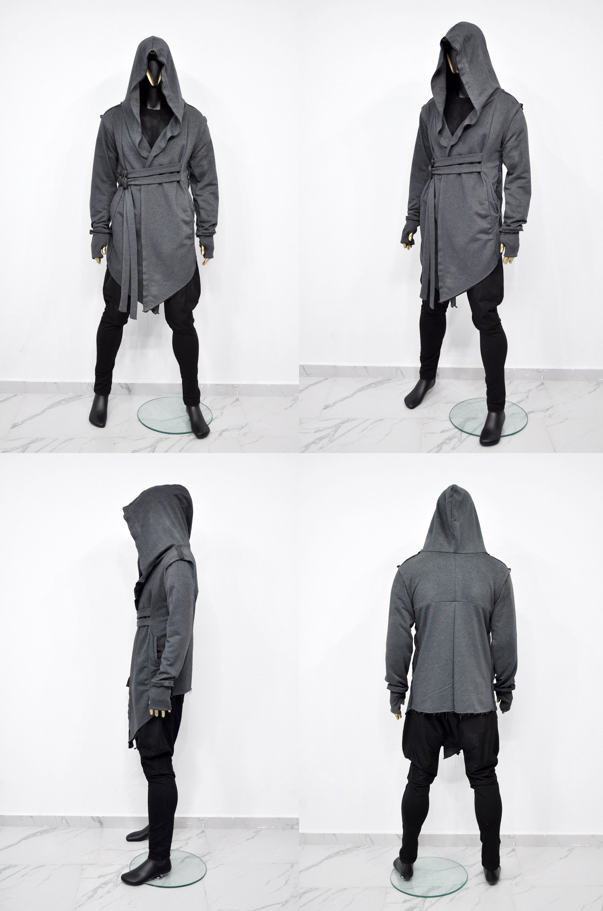 Men's Giant Hooded Cardigan, Asymmetric Steampunk Samurai Ashassian ...