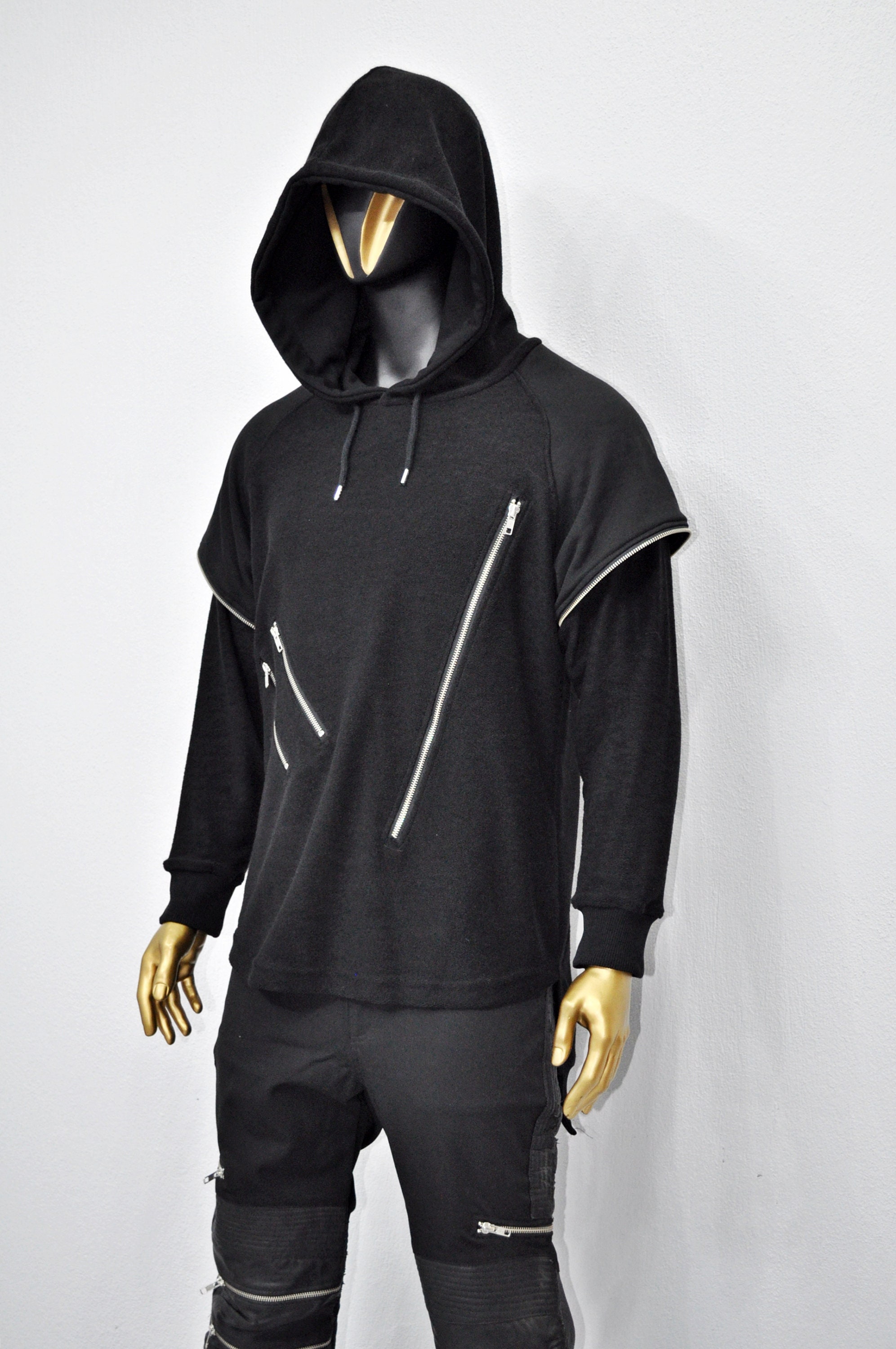 XS - 8XL Men Dark Original Design Double Sleeve Lk, Asymmetric Zip ...