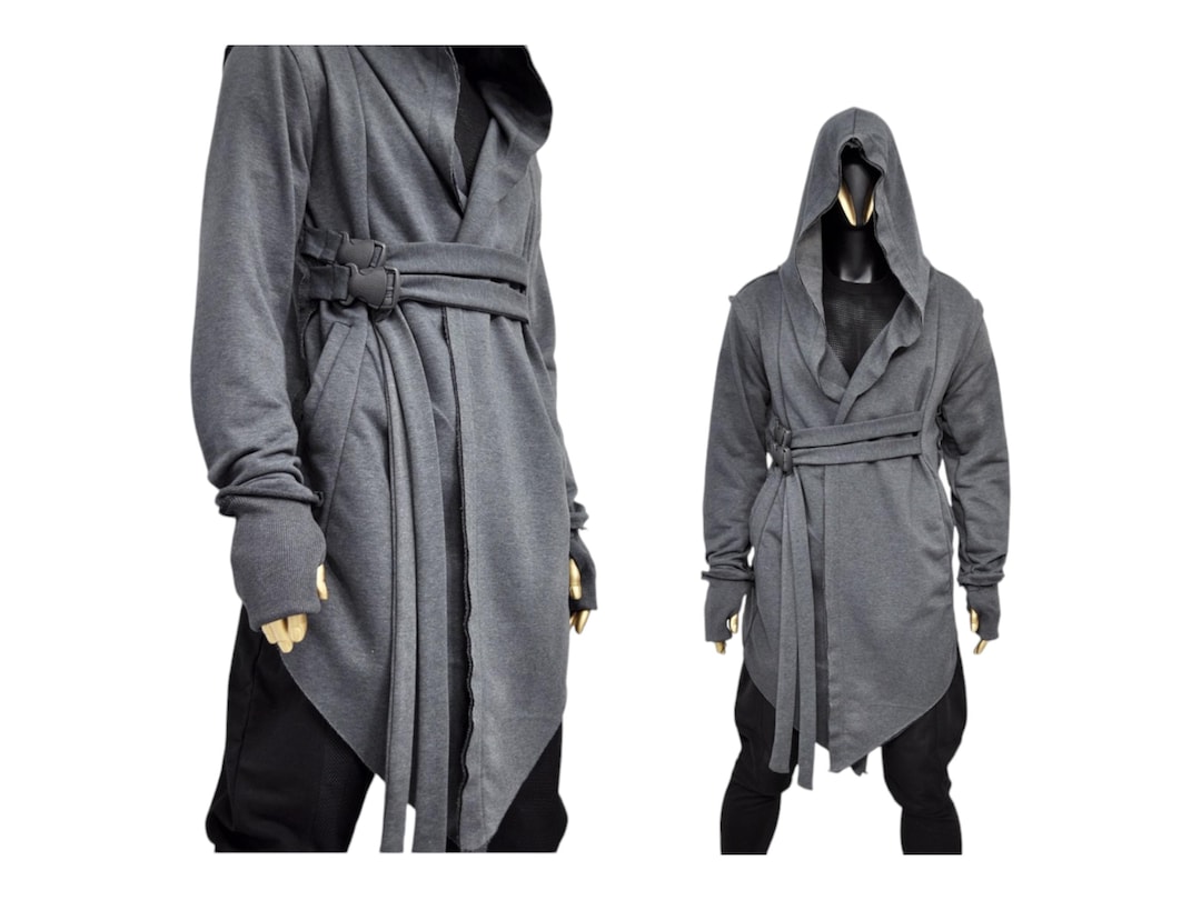 Men's Giant Hooded Cardigan, Asymmetric Steampunk Samurai Ashassian ...