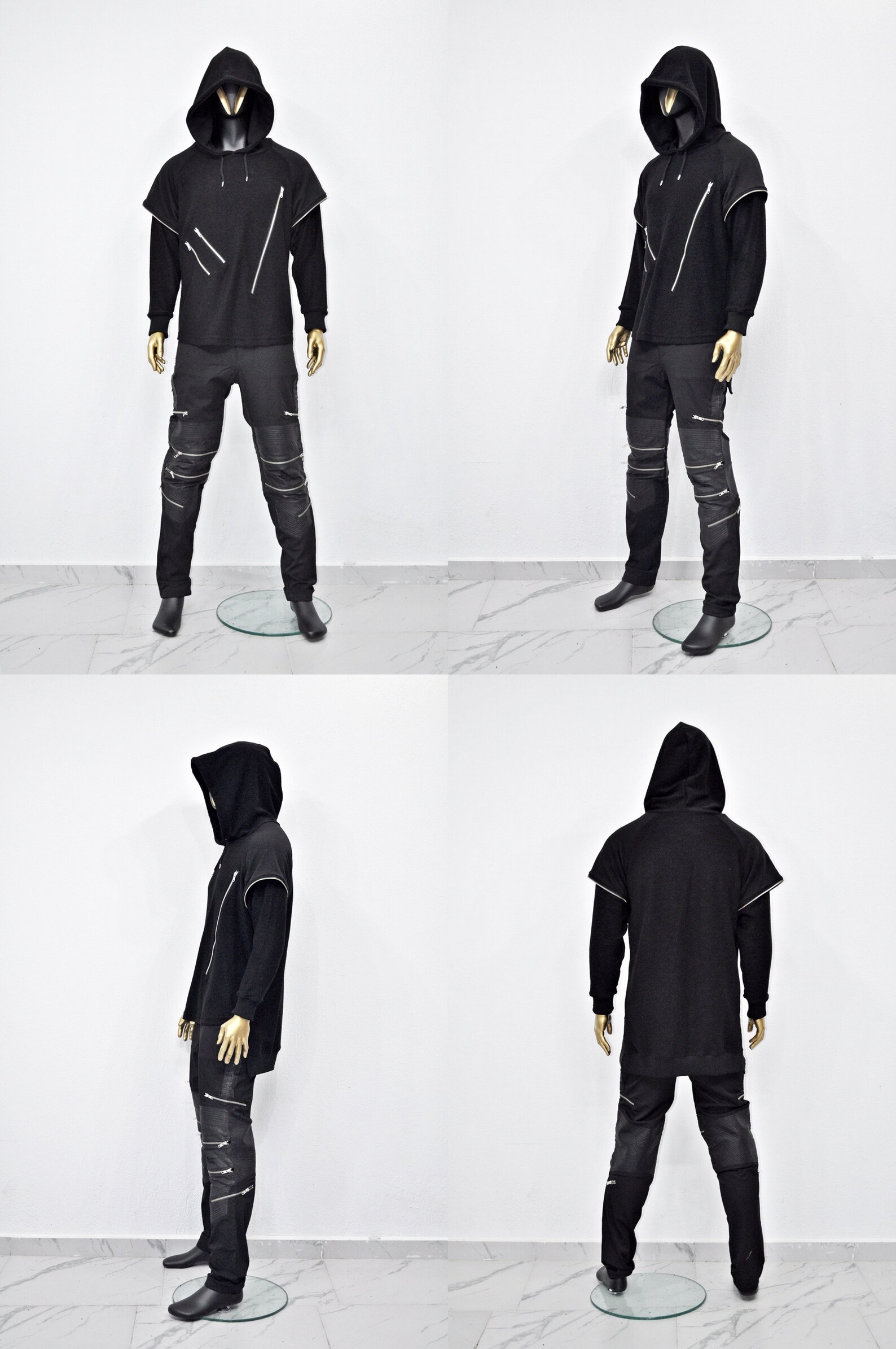 XS - 8XL Men Dark Original Design Double Sleeve Lk, Asymmetric Zip ...