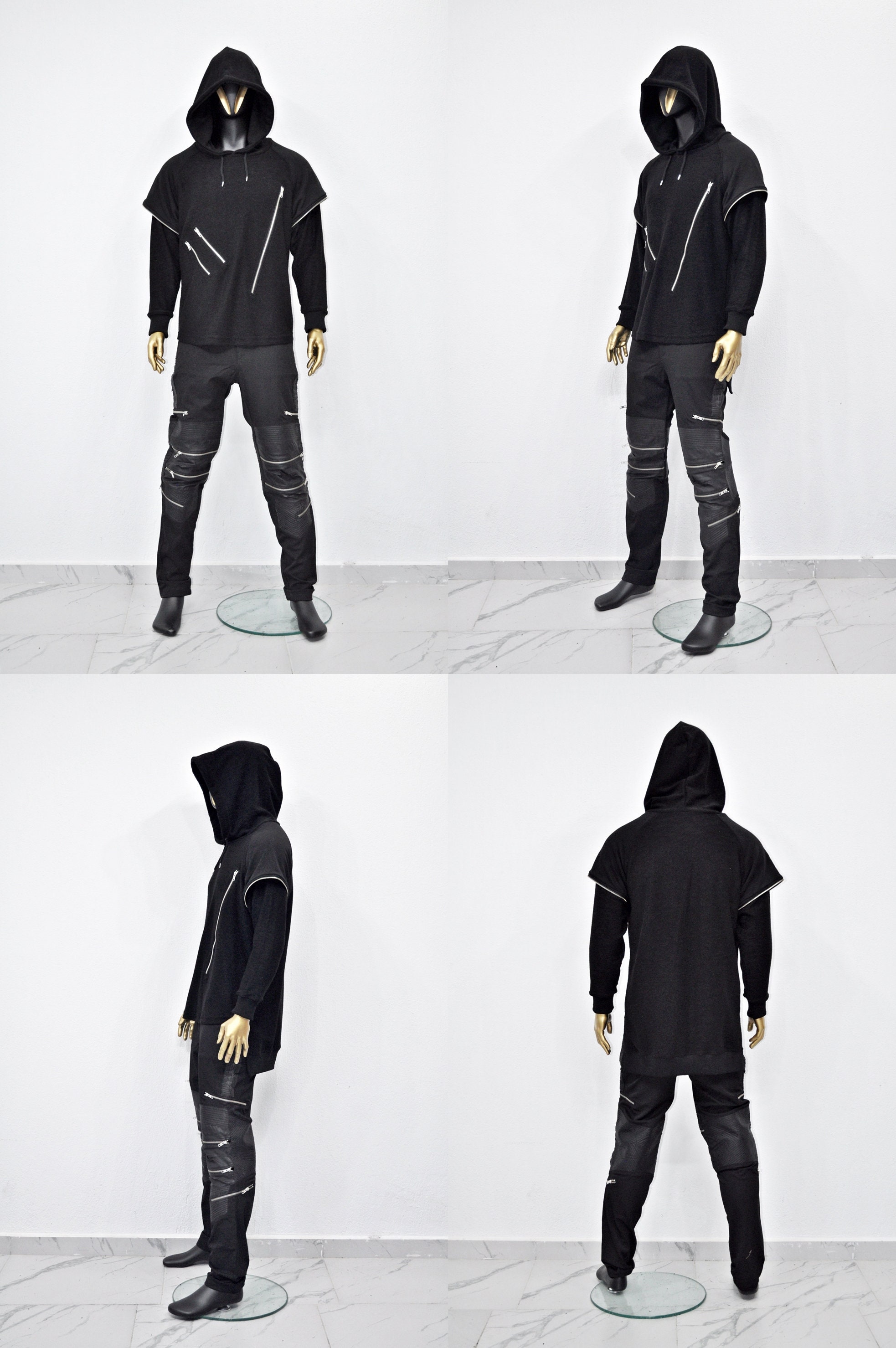 XS - 8XL Men Dark Original Design Double Sleeve Lk, Asymmetric Zip ...