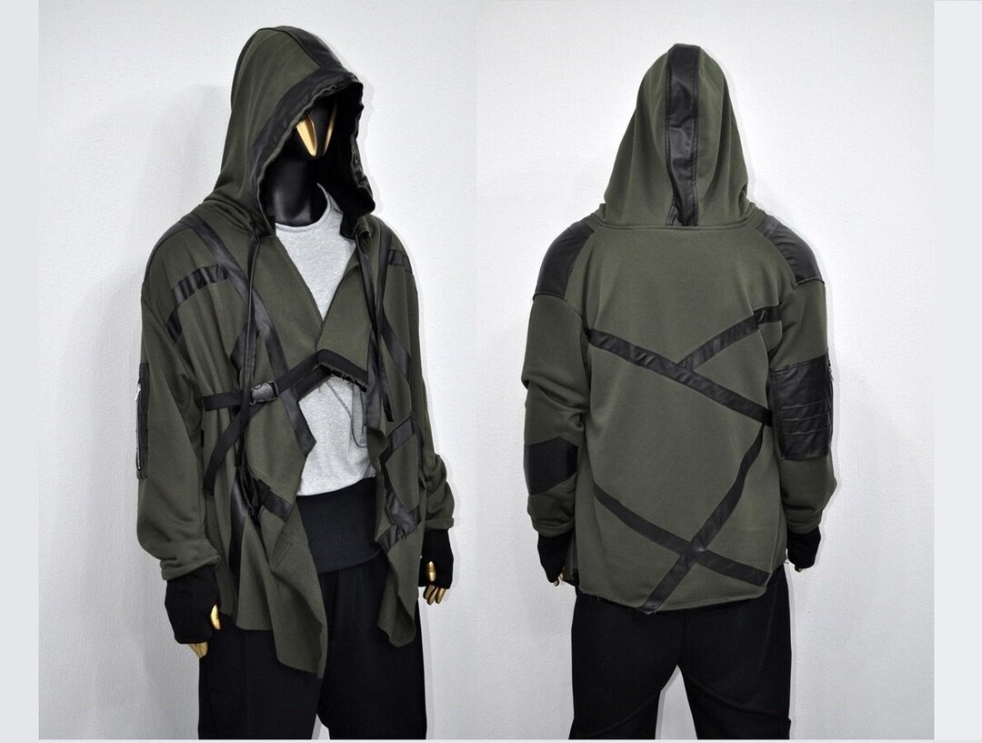 XS-8XL Leather Trim Creed Giant Hood Asymetrical Dust Shawl Cardigan ...