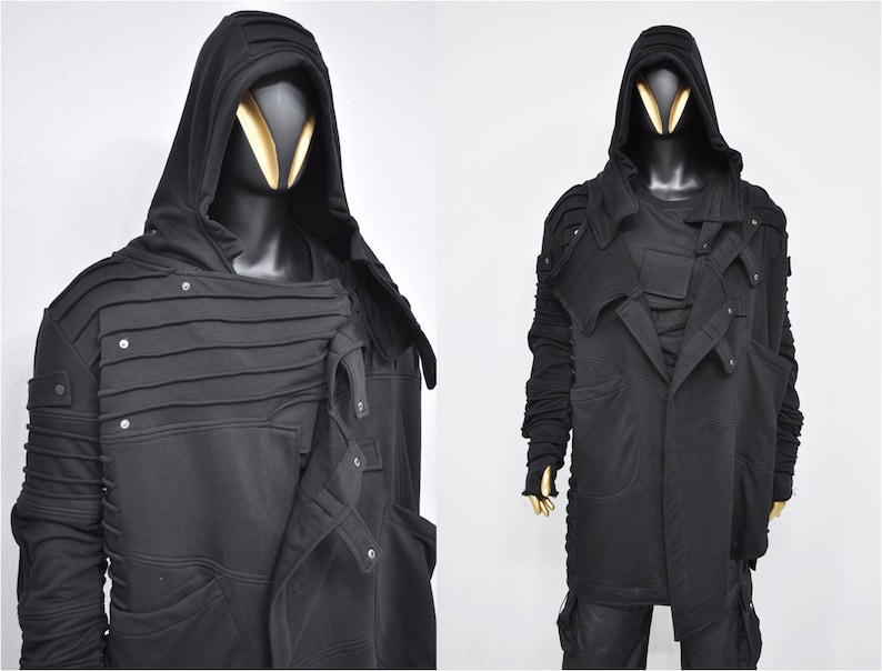 XS-8XL Men's Black Quilted Sleeves Cardigan Loose Jacket,cyber Goth ...