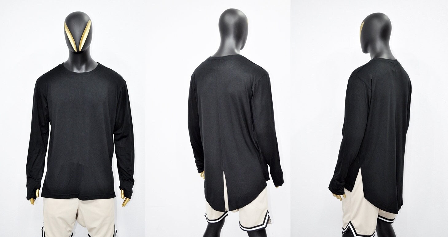 XS-8XL Camiseta de manga larga extendida con abertura lateral y ...