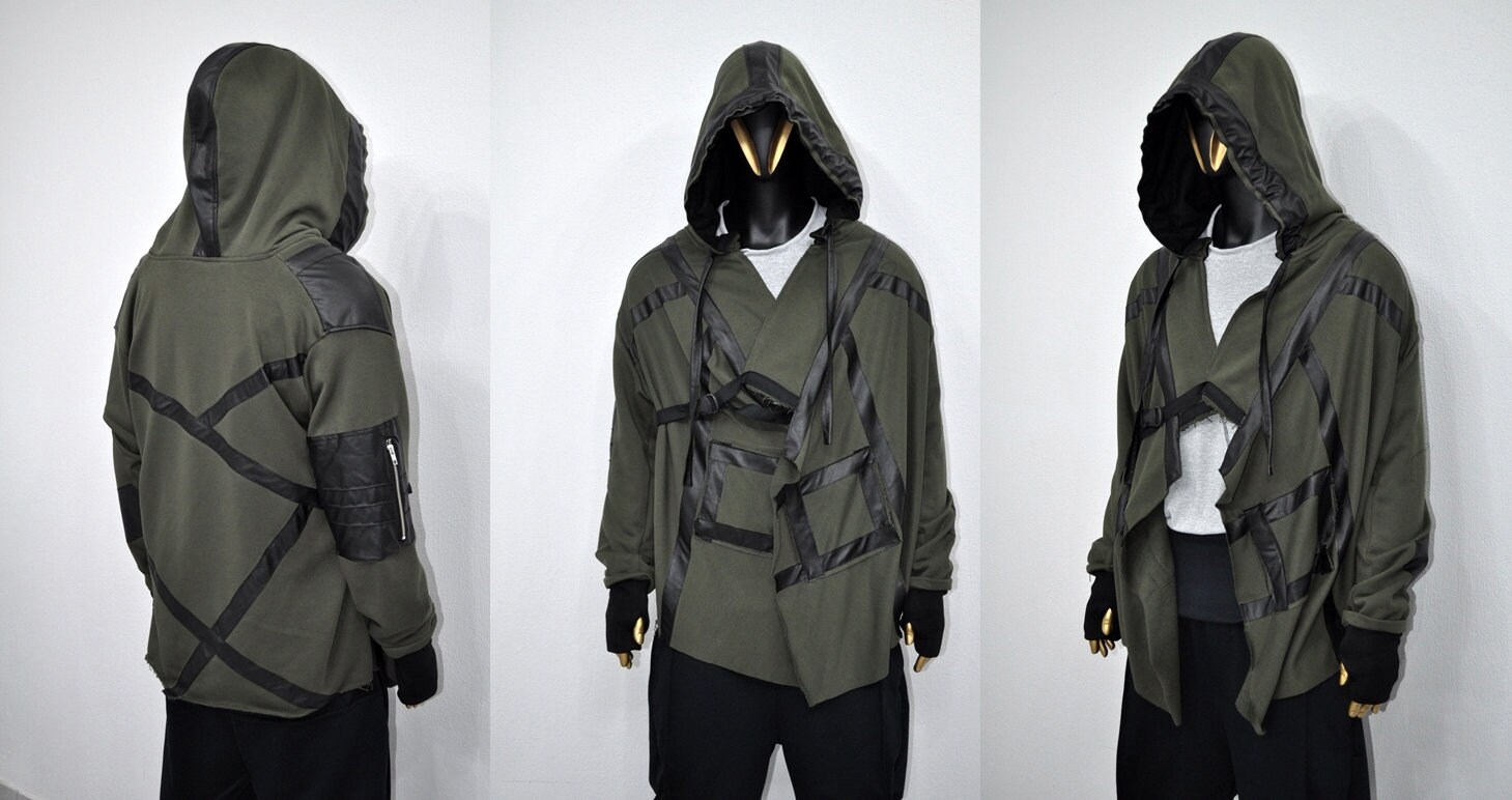 XS-8XL Leather Trim Creed Giant Hood Asymetrical Dust Shawl Cardigan ...