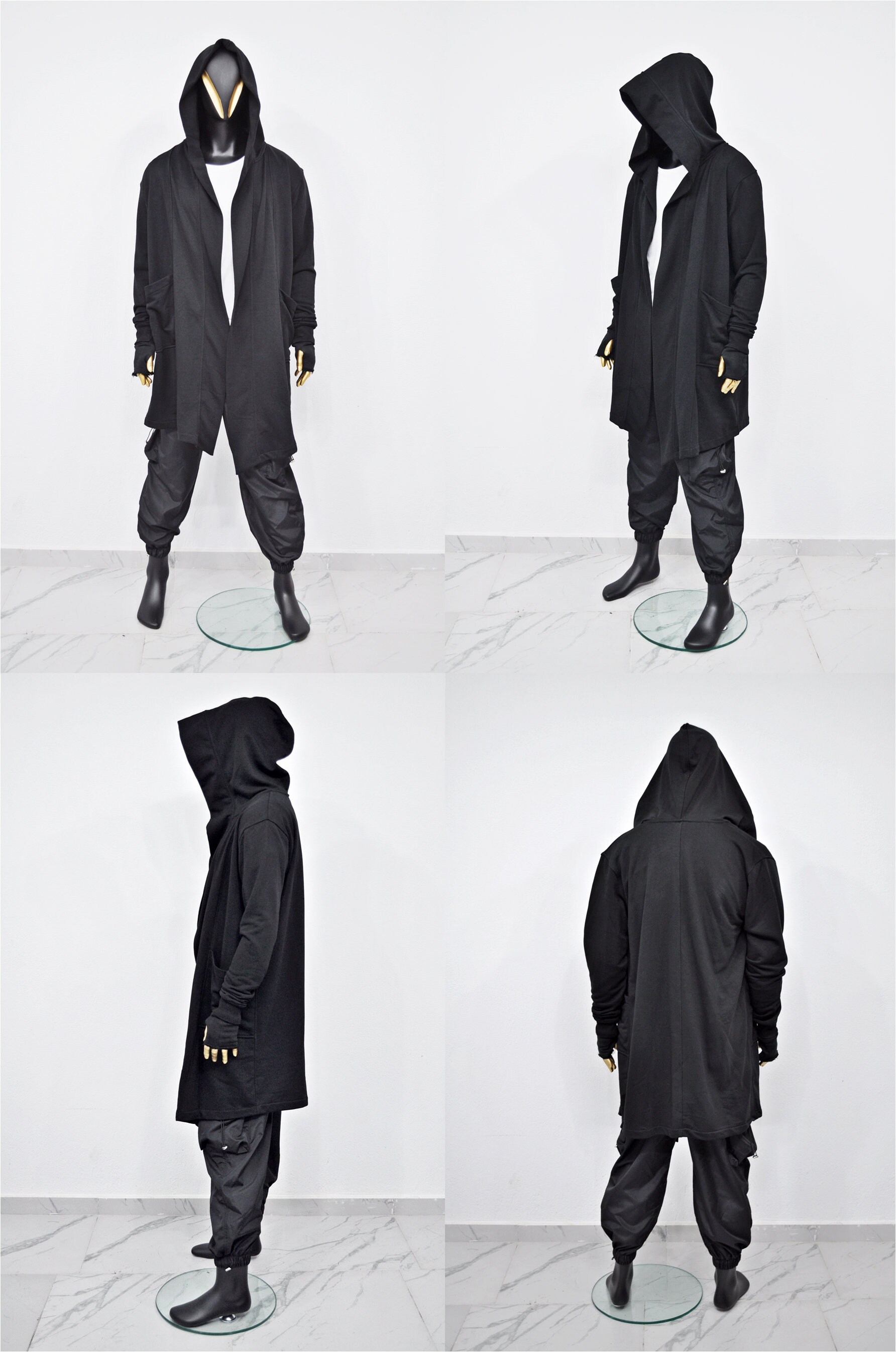 Oversized Hooded Cloak Cardigan, Cyberpunk Techwear Cape, French Terry ...