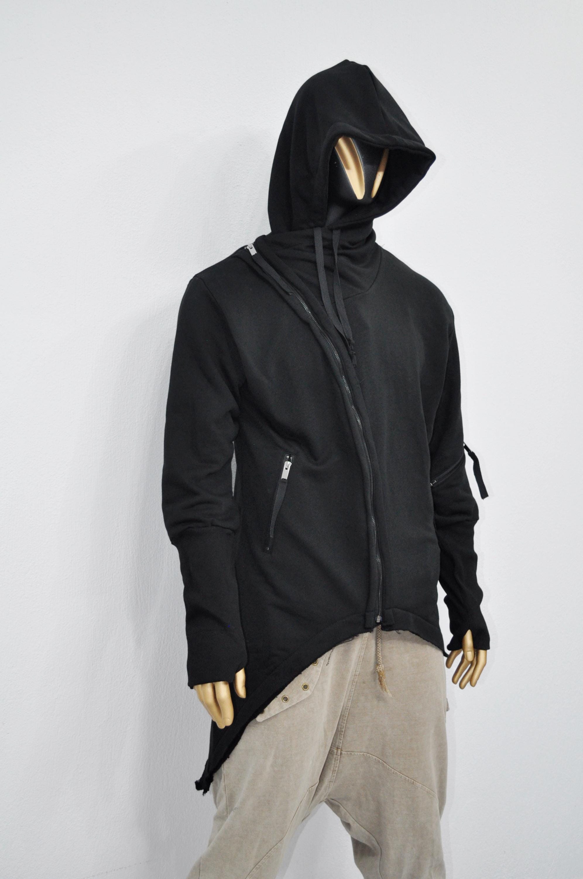 XS-8XL Men's Asymmetric Cut, Fleece Pullover, Black Jumper XS-8XL Men's Asymmetric Cut, Fleece Pullover, Black Jumper