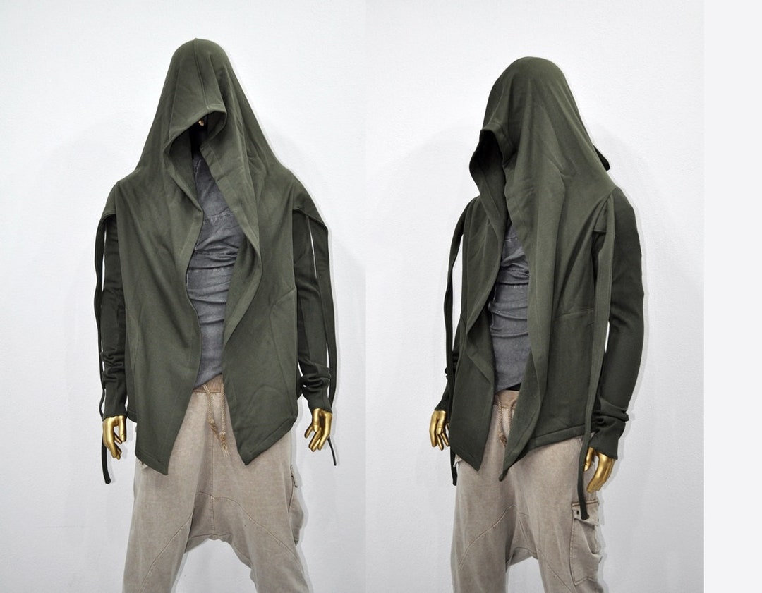 XS-8XL Cyberpunk Asymmetric Big Hooded Tie Dark Ninja Sweatshirt Shawl ...