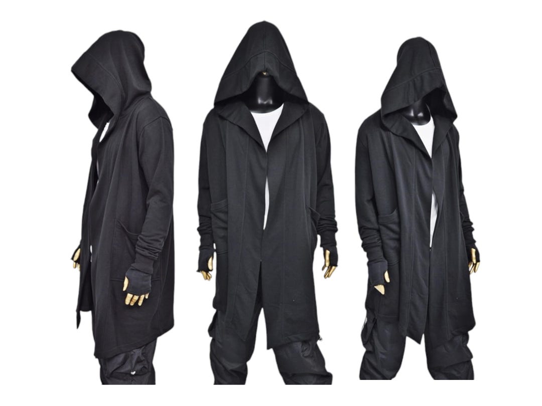 Oversized Hooded Cloak Cardigan, Cyberpunk Techwear Cape, French Terry ...