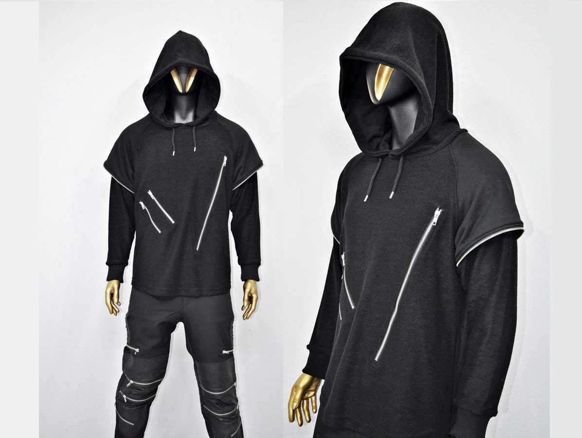 XS - 8XL Men Dark Original Design Double Sleeve Lk, Asymmetric Zip ...