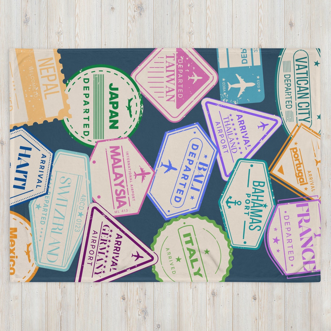 Passport Stamp Throw Blanket - Etsy