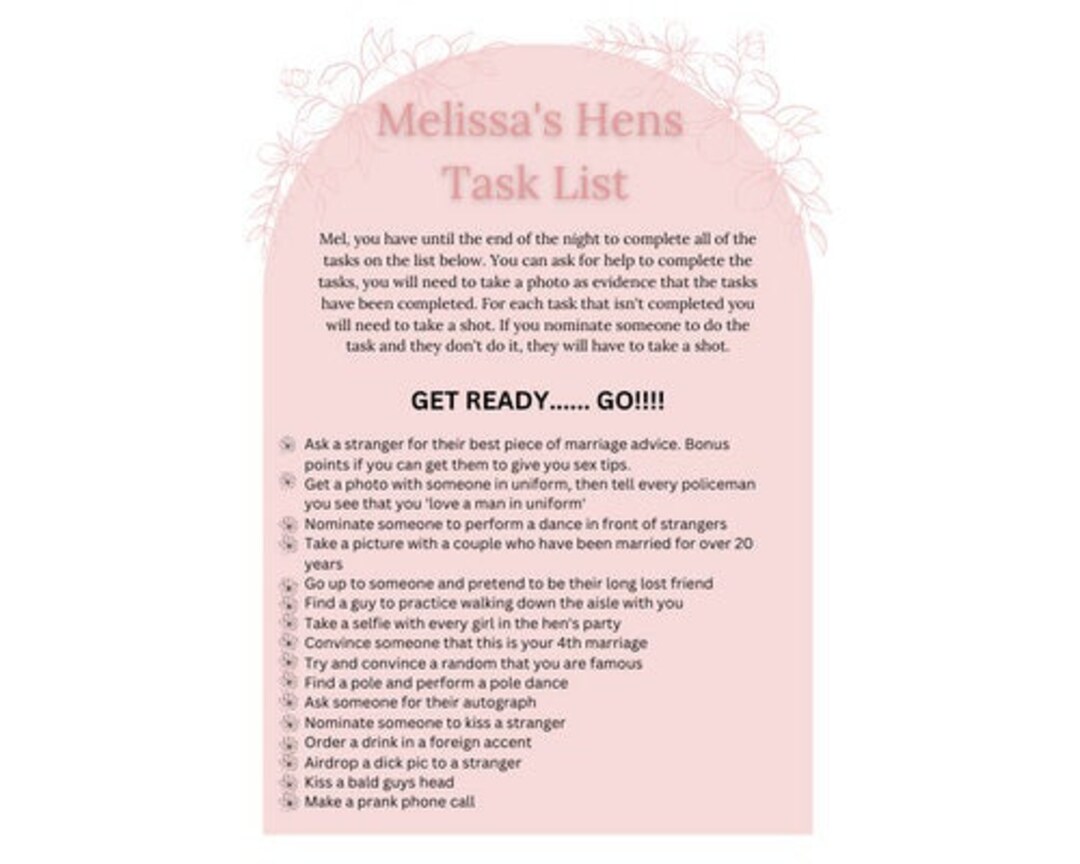 Minimal Hens Task List Template, Bachelorette Task List, Hens Game ...