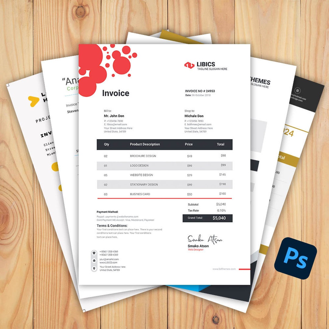 5 Editable Modern & Professional Invoices | 5 Photoshop Files ...