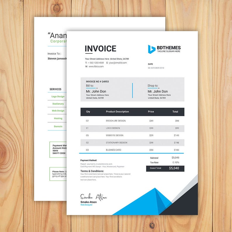 5 Editable Modern & Professional Invoices | 5 Photoshop Files ...