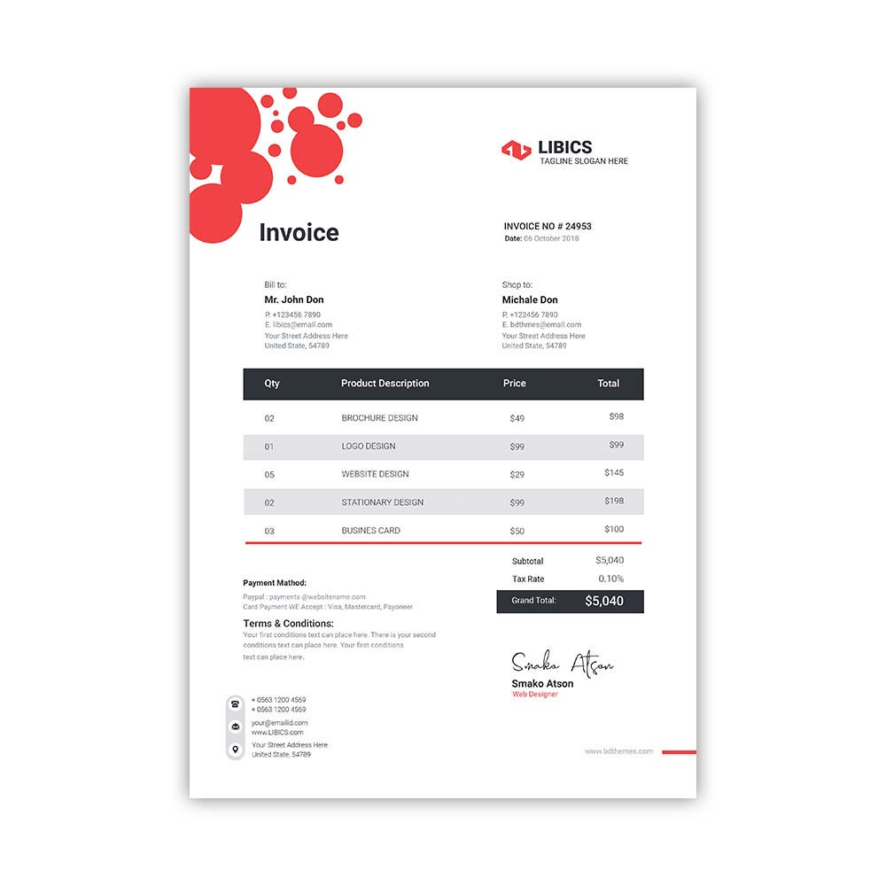 5 Editable Modern & Professional Invoices 5 Photoshop Files Completely ...