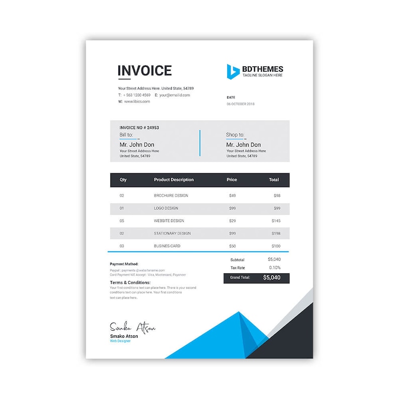 5 Editable Modern & Professional Invoices 5 Photoshop Files - Etsy