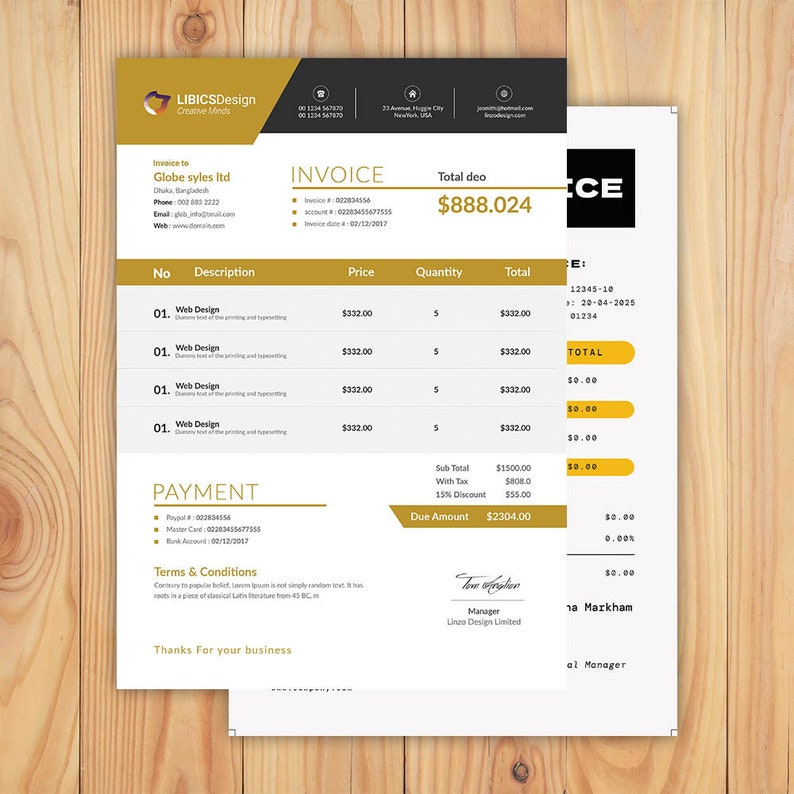 5 Editable Modern & Professional Invoices 5 Photoshop Files - Etsy