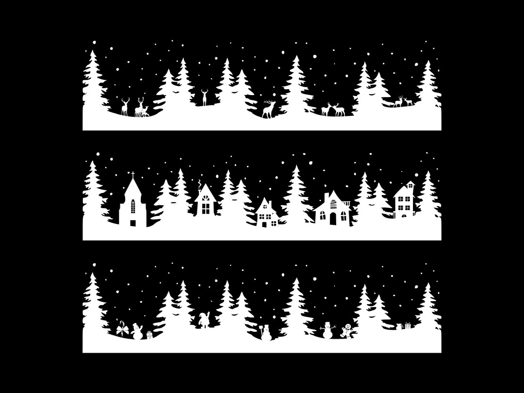 Christmas Scene Bundle, Christmas Scene With Trees, Santa With Sleigh ...