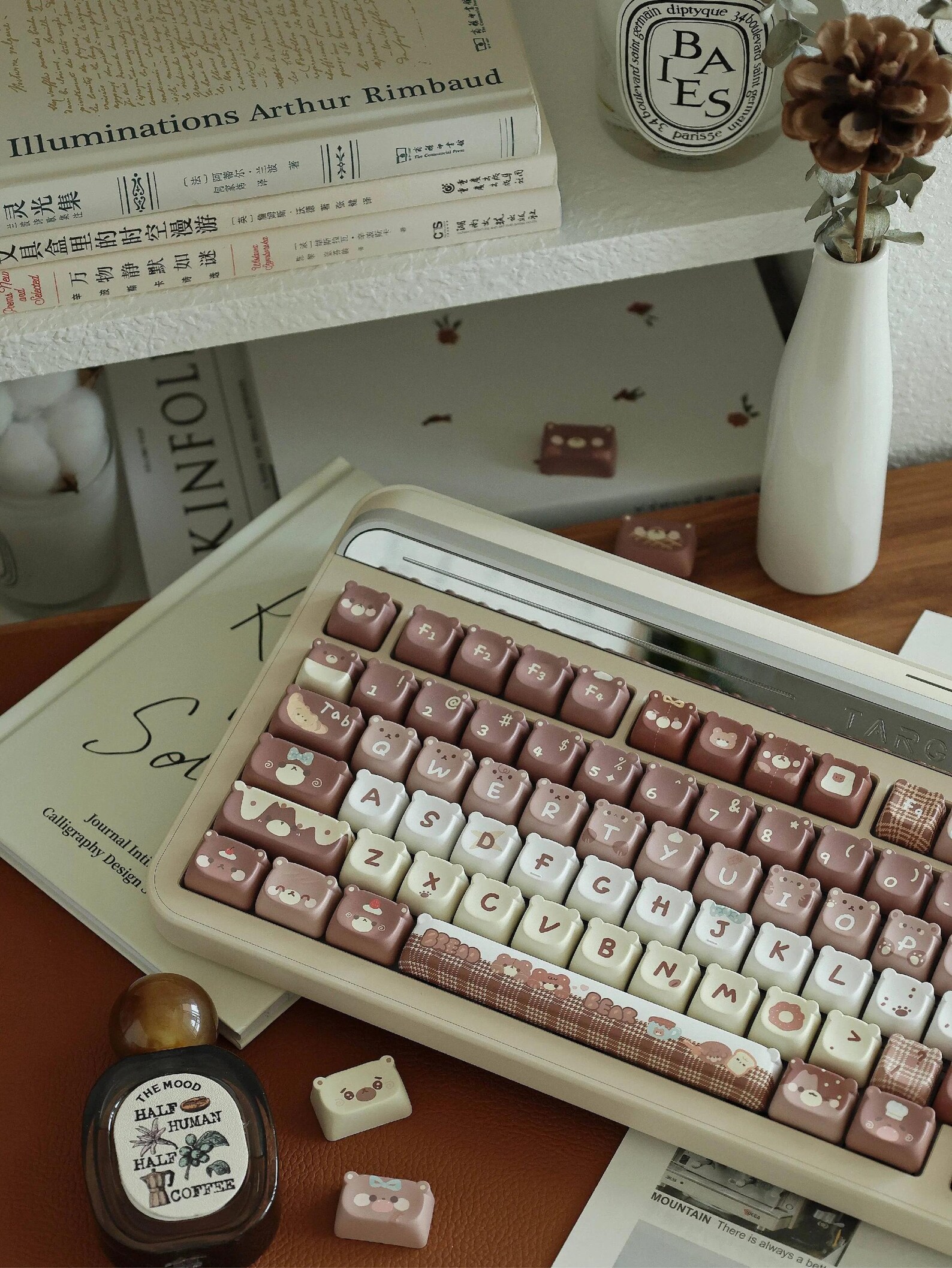 026 Brown Bear Baked Keycaps Cute and Round Skin-like Feel Designed by ...
