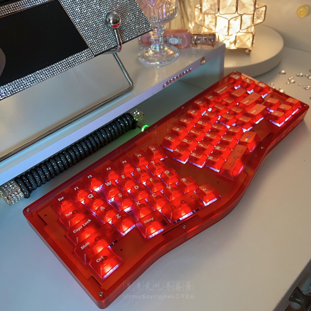 Prebuild Red Crystal Acrylic Customized Mechanical Ergonomic Keyboard ...