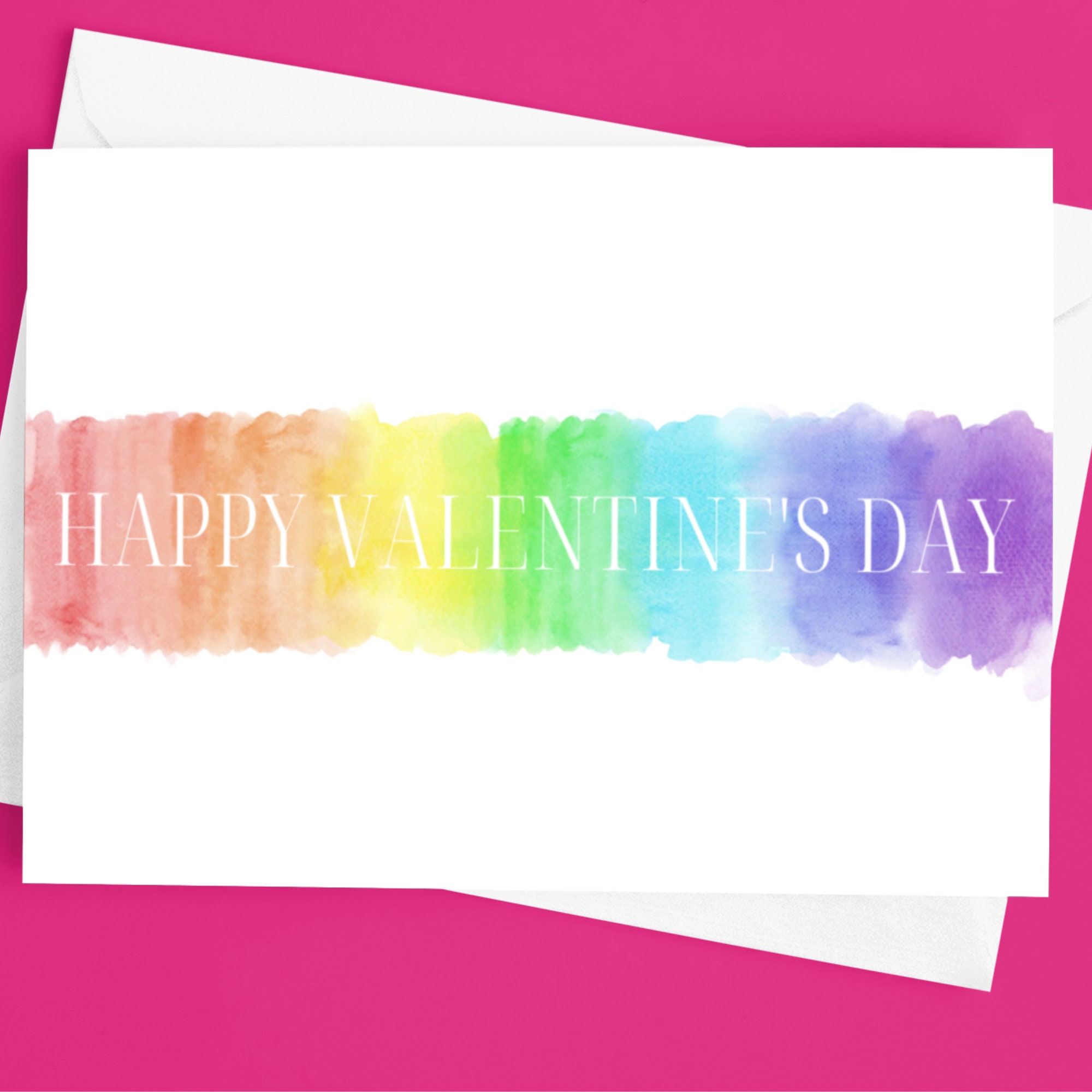 Happy Valentine's Day Watercolor Rainbow Card, LGBT Valentine's Card - Etsy