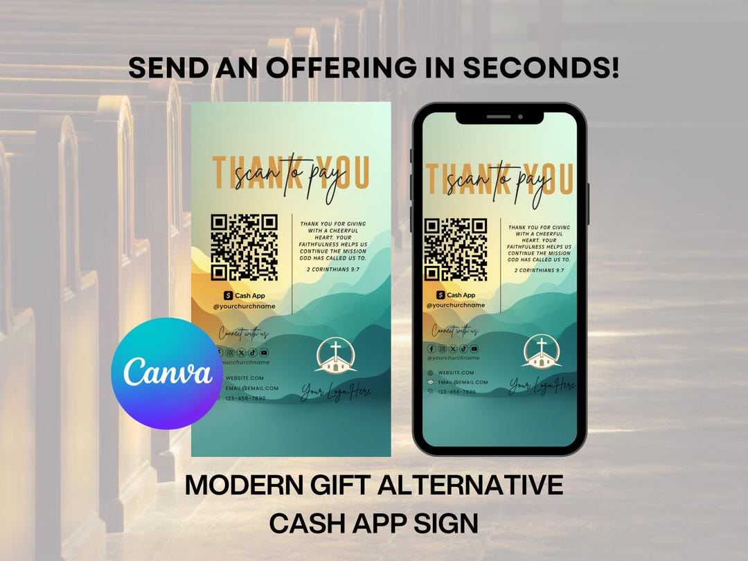 Church Scan to Pay Template | Digital Giving QR Code, Cash App Sign ...
