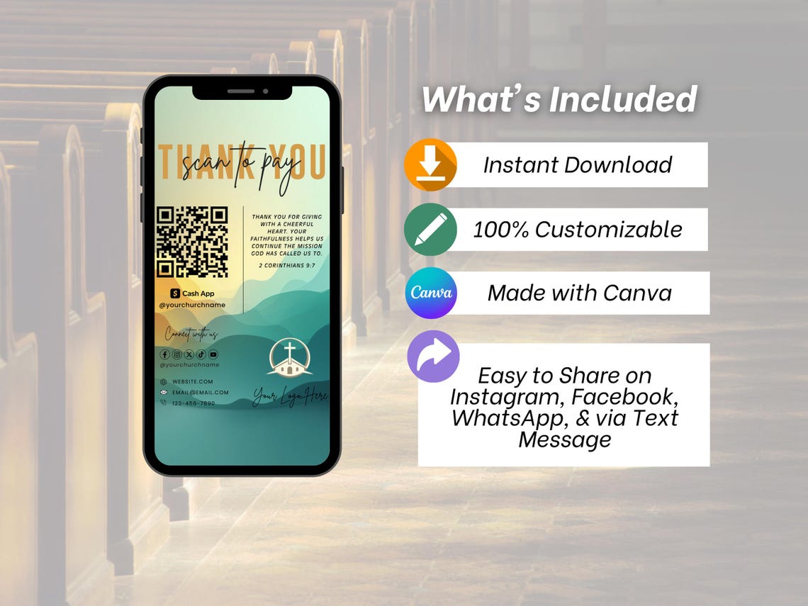 Church Scan to Pay Giving Template | Digital Tithing QR Code Card ...