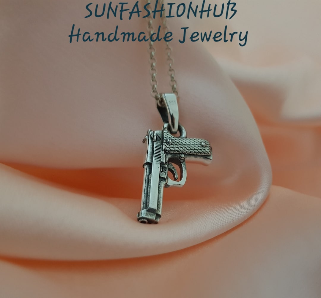 Beretta Pistol Gun Pendant With Chain for Men and Women, 925 Sterling ...