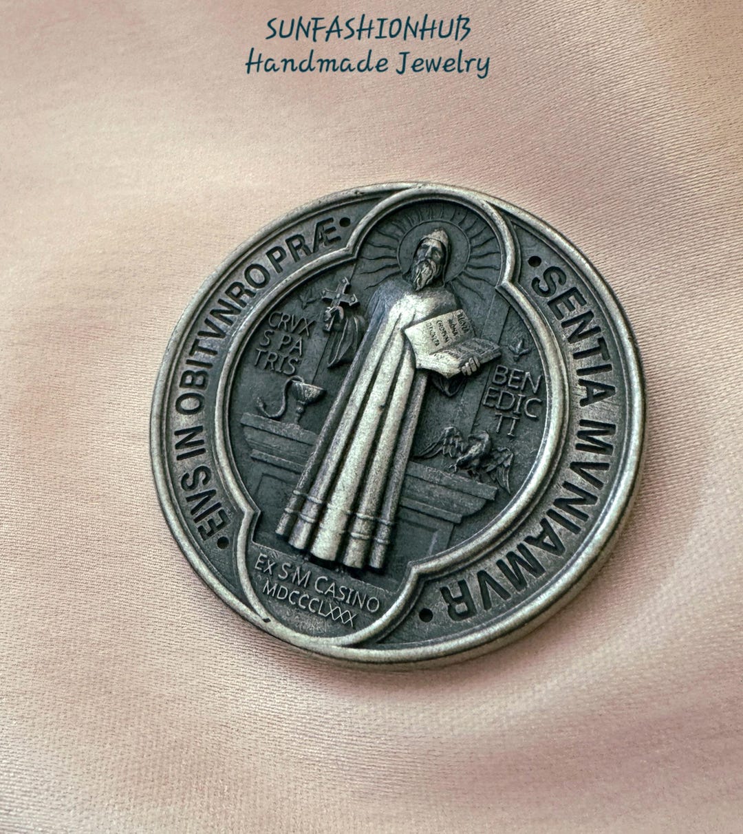 Sterling Silver Saint Benedict Medal: Handmade Christian Coin Pendant ...
