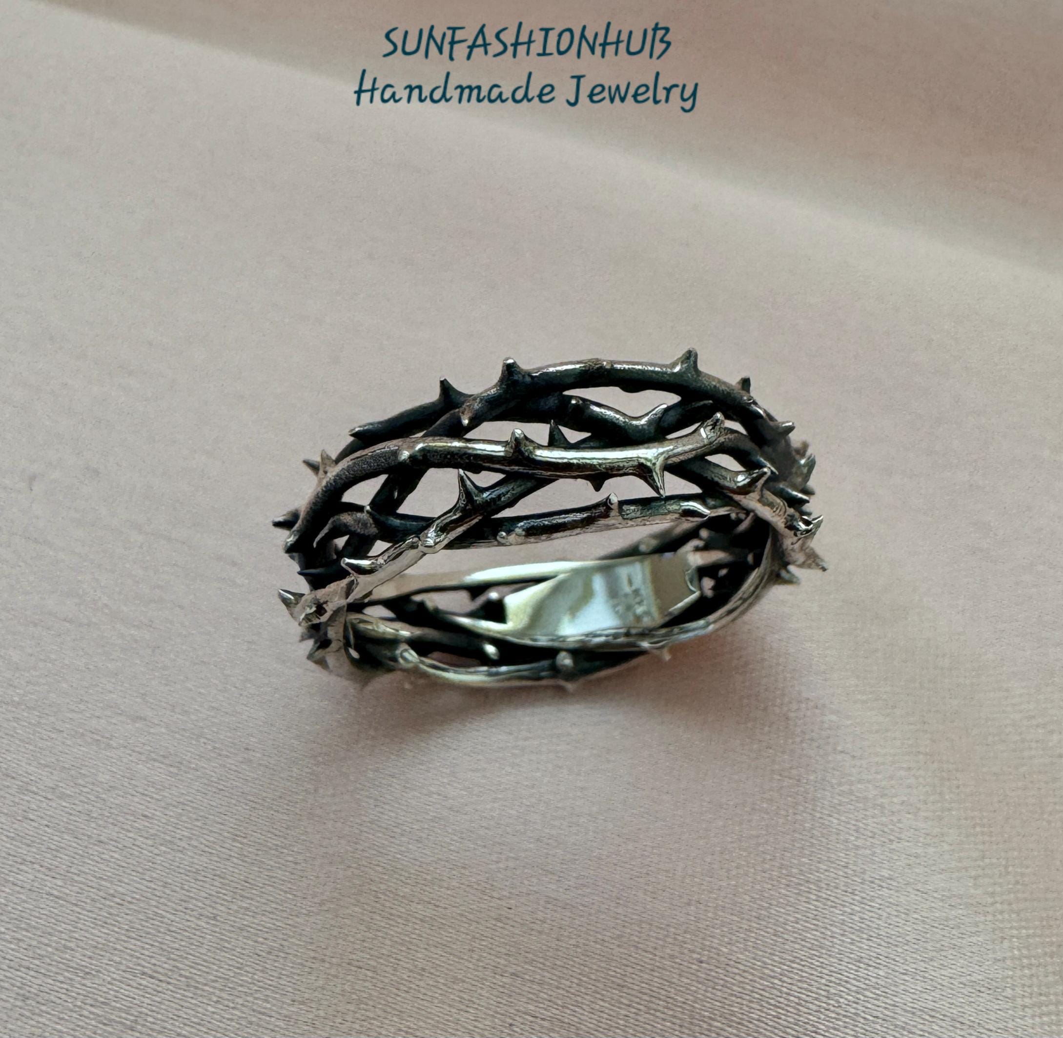 Sterling Silver Crown of Thorns Ring: Jesus the Nazarene Band - Etsy