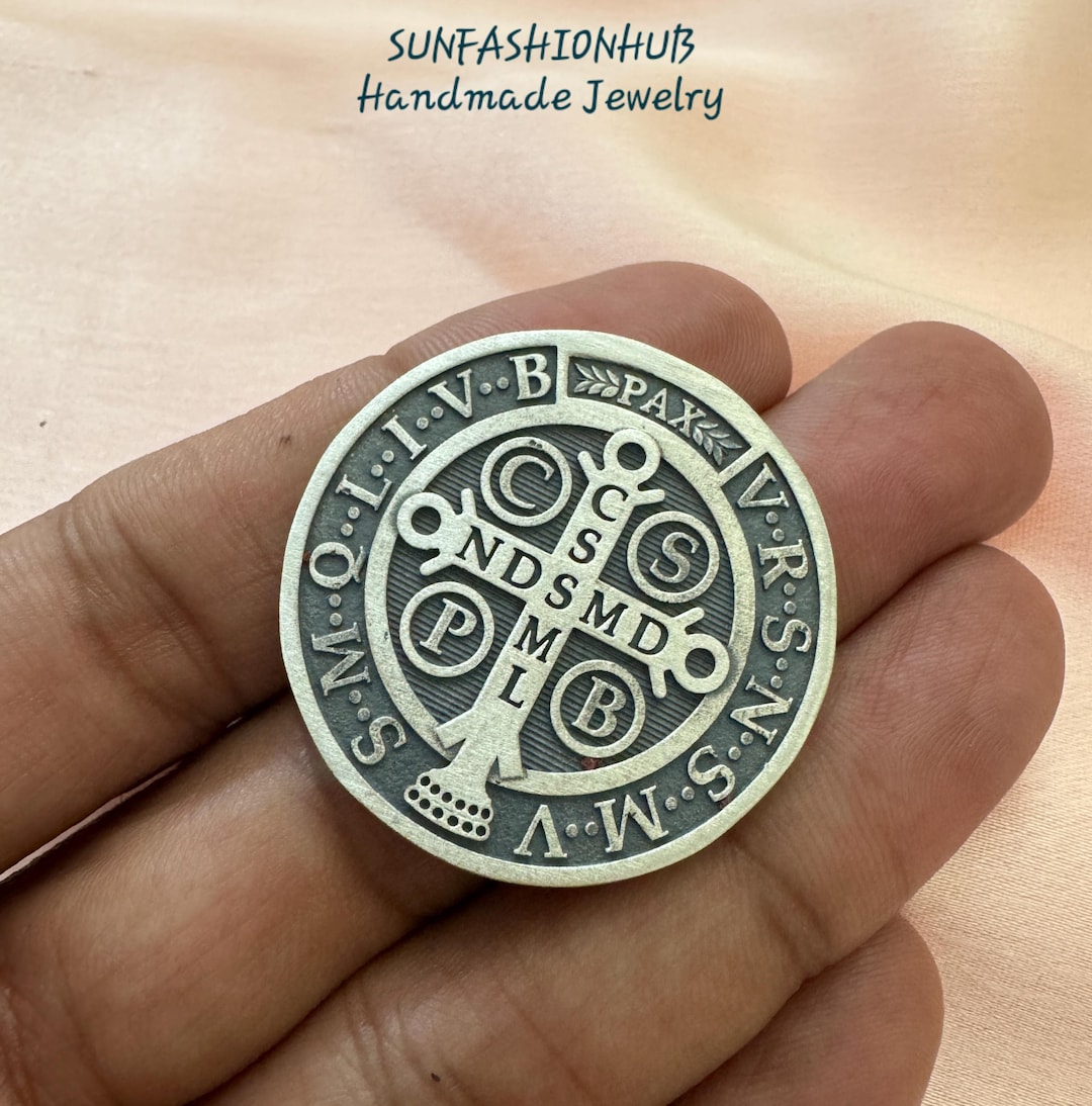 Sterling Silver Saint Benedict Medal: Handmade Christian Coin Pendant ...