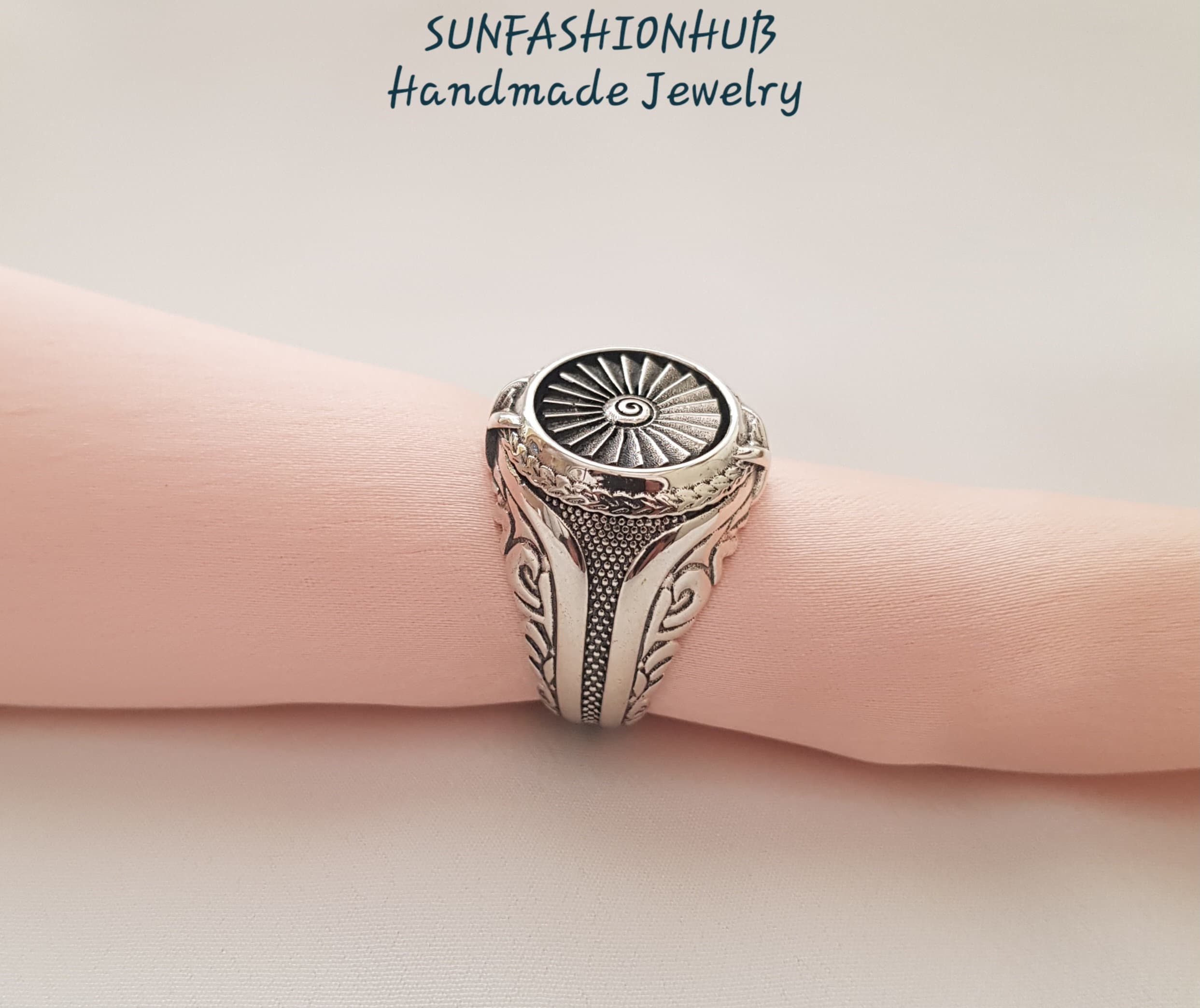 Plane Turbine Handmade Sterling Silver Men Signet Ring, Airplane Engine ...
